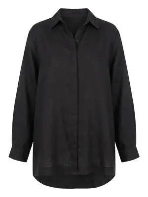 Adrift Clothing Oversized Linen Boyfriend Shirt - Black