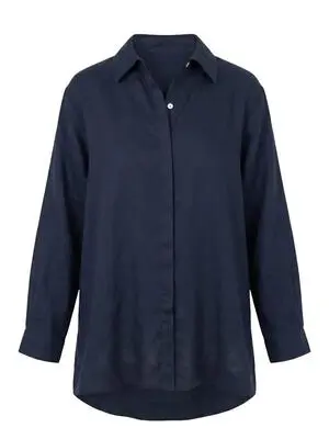 Adrift Clothing Oversized Linen Boyfriend Shirt - Blue