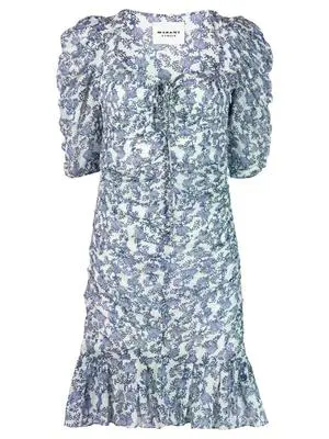 MARANT ETOILE Floral Print Ruched Mini Dress - Blue