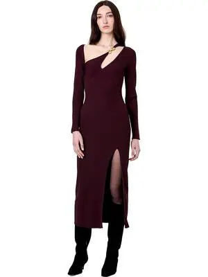 NICHOLAS Ginerva Ribbed Dress With Asymmetrical Neckline And Slit - Plum