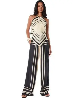 NICHOLAS Sandra Pant Black Ivory Scarf Print