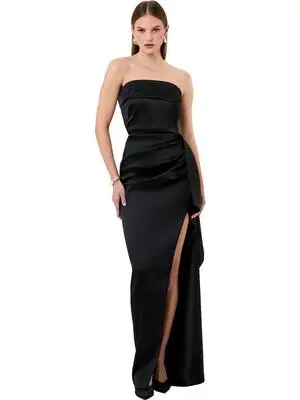 NICHOLAS Erelyn" Strapless Gown With Draped Detail And Slit - Black