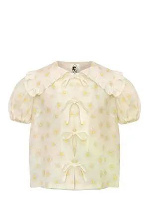 Sleeper Puff Sleeve Daisy Print Blouse - Neutrals