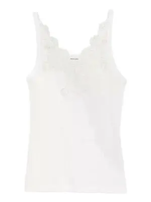 Sandro Ribbed Lace Trim V-neck Vest - Neutrals