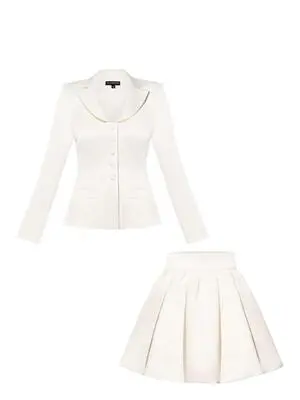 TIA DORRAINE Tailored Satin Blazer And Mini Skirt Set - White