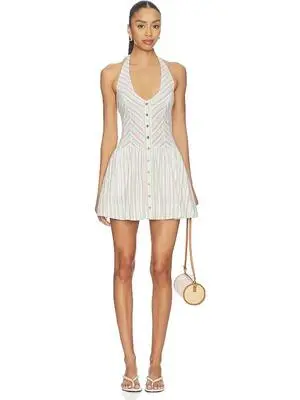 Free People Clean Break" Halterneck Mini Dress With Button Detail And Pockets - Multi Combo