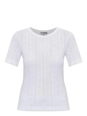 GANNI Ganni White Textured Appliqué Top