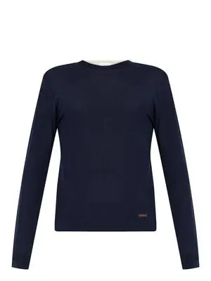 VERSACE Versace Navy Wool Sweater With Embroidered Logo
