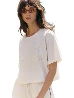 L*Space Cotton Cropped T-shirt With Crochet Detail - Cream