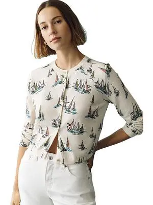 Maeve Sailboat Print Button-front Cardigan - Blue Pattern