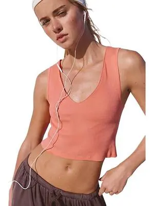 FP MOVEMENT X HANES Ribbed V-neck Cropped Tank - Neon Coral