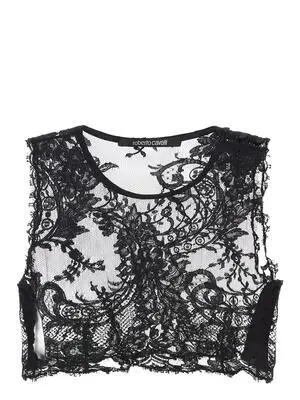 Roberto Cavalli Cropped Top With Lace Detailing - Black