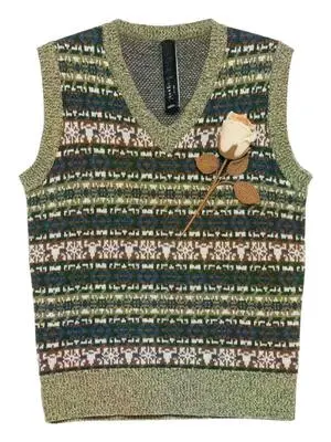 KA WA KEY Grandpa's Rose V-neck Vest - Green