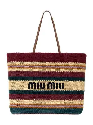 Miu Miu Embroidered Raffia Shopping Bag - Multicolor