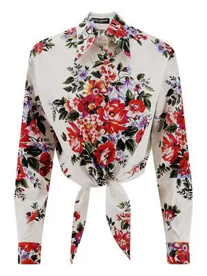 Dolce & Gabbana Floral Print Cotton Shirt With Knot Detail - Multicolor