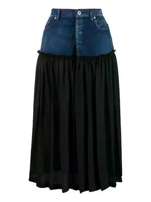 Y’s Pleated Panel Denim Skirt - Blue
