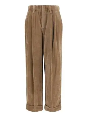 Brunello Cucinelli Elasticated Viscose And Cashmere Pants - Brown