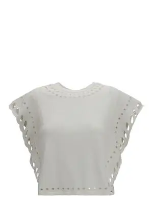 Isabel Marant Étoile ISABEL MARANT ÉTOILE Odyle Cropped T-Shirt With Cut-Out Embroidery White