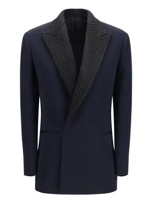Bottega Veneta Single-breasted Jacket With Intrecciato Motif - Black