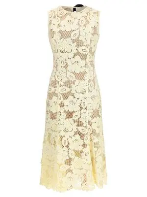 SELF-PORTRAIT Crochet Lace Midi Dress - Yellow