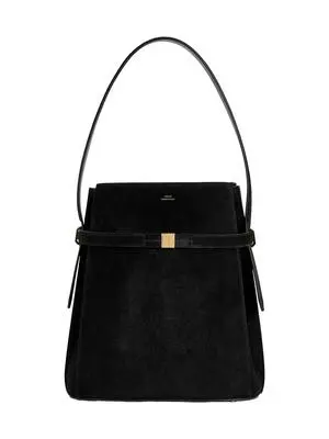 TOTEME Belted Suede Bucket Bag - Black