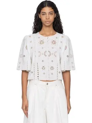 Sea Gardener Embroidered Eyelet Top - White