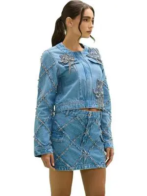 PatBO Embellished Denim Mini Skirt - Blue