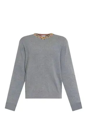 Burberry V-neck Check-trim Sweater - Grey