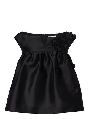 SHUSHU/TONG V-neck Floral Appliqué Top - Black
