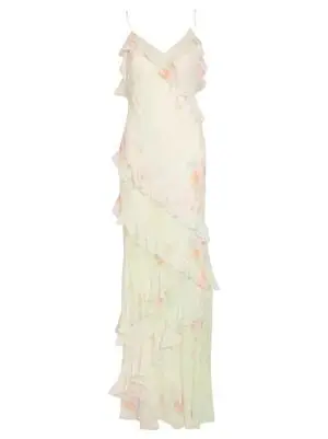 LoveShackFancy Rialto Floral Print Ruffled Maxi Dress - Neutrals