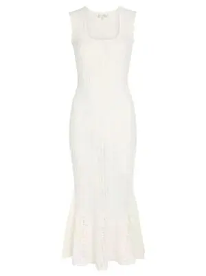 LoveShackFancy Pointelle-knit Ruffled Midi Dress - White
