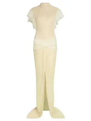 DE LA VALI Noor Ruffled Lace-patterned Maxi Dress - Neutrals