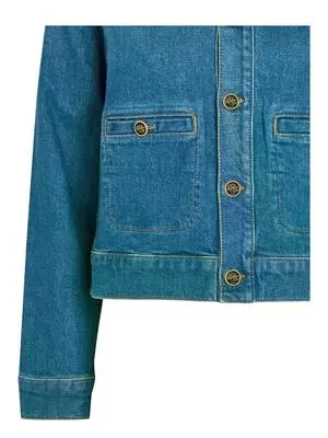 MOTHER The Stashed Collarless Button-up Denim Jacket - Blue