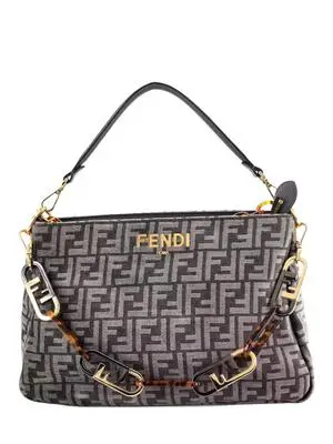 Fendi Fendi O'Lock Zip Shoulder Bag Zucca Chenille Hobo Bag Grey
