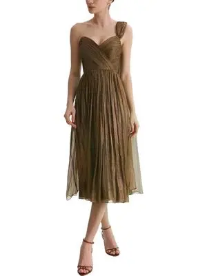 FRAMBOISE Kassia Plissé-effect One-shoulder Midi Dress - Brown