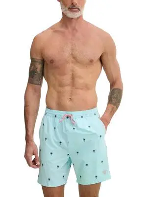 Guess Embroidered Palm Tree Swim Shorts - Blue