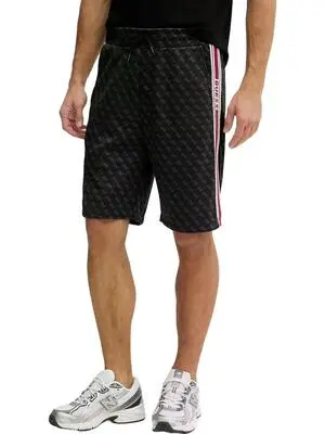 Guess Monogram Print Side Stripe Shorts - Black