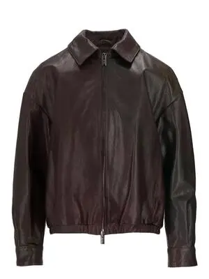 LA ROSE Zip-up Leather Jacket - Brown