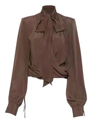 Federica Tosi Wrap-style Blouse With Pussy-bow Collar - Brown