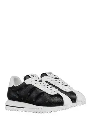 Mcm Diamante Monogram-print Panelled Sneakers - Black
