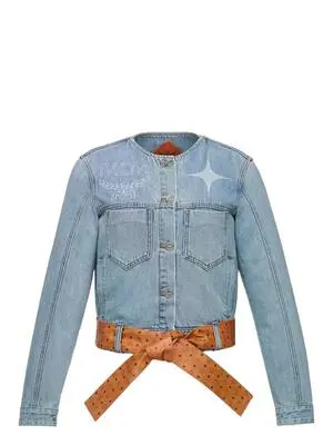 Mcm Constellation Visetos-print Belted Denim Jacket - Blue