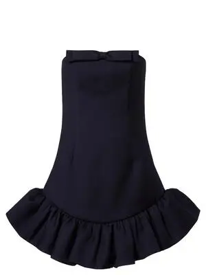 SHUSHU/TONG Navy Bow-detail Ruffled Wool Mini Dress - Blue