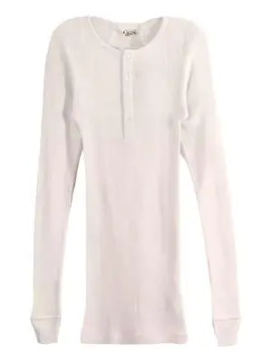 Auralee Ribbed Knit Long Sleeve Top - Neutrals
