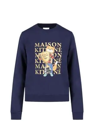 Maison Kitsuné Crewneck Sweatshirt With Fox Champion Graphic - Blue