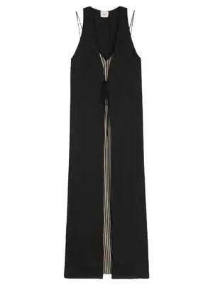 ALYSI Cotton Maxi Dress With V-neck And Drawstring - Black