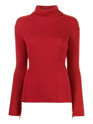 Y’s Fringed Ribbed Jumper - Red