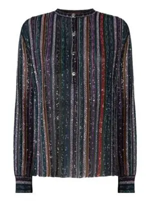 MISSONI Missoni Sequined Chevron Stripe Henley Blouse