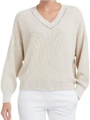 Brunello Cucinelli Long Sleeve V-neck Sweater - White