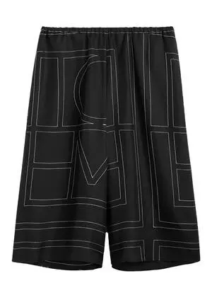 TOTEME Monogram Embroidered Relaxed Shorts - Black