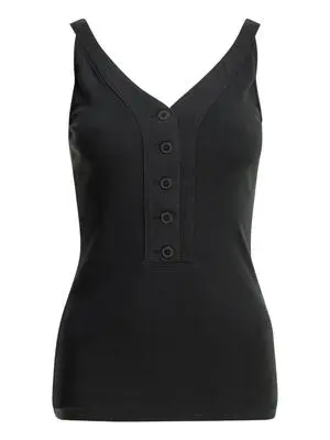 AURALEE Auralee V-Neck Ribbed Tank Top With Button Closure